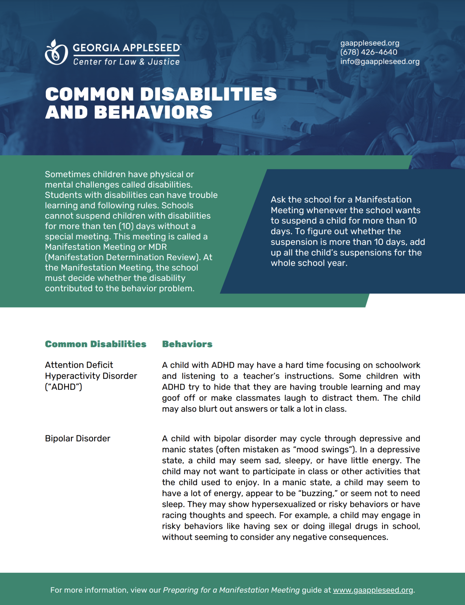 Common Disabilities and Behaviors - Georgia Appleseed Center for Law ...