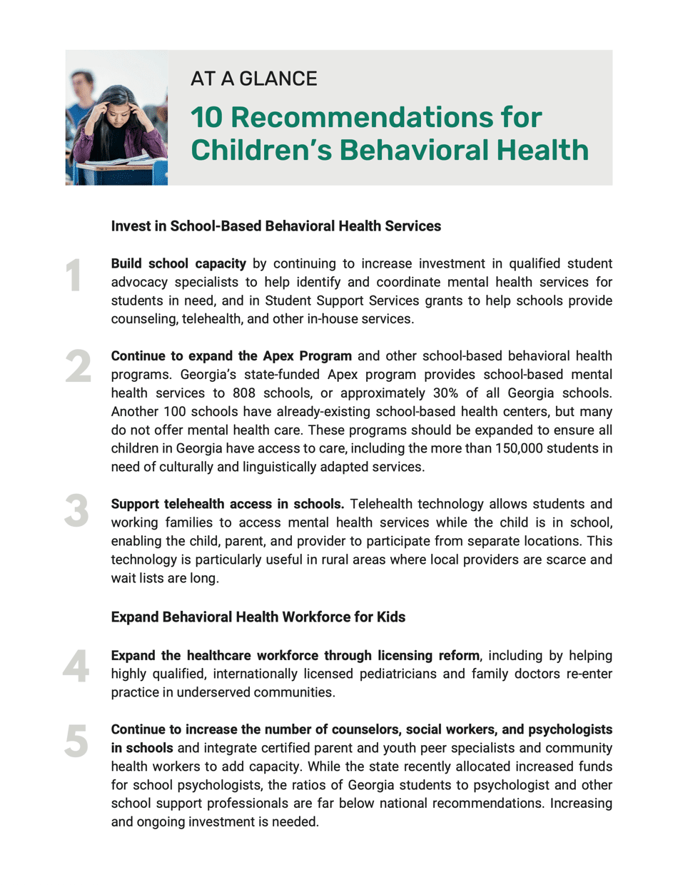 10 Policy Recommendations for Behavioral Health - Georgia Appleseed ...